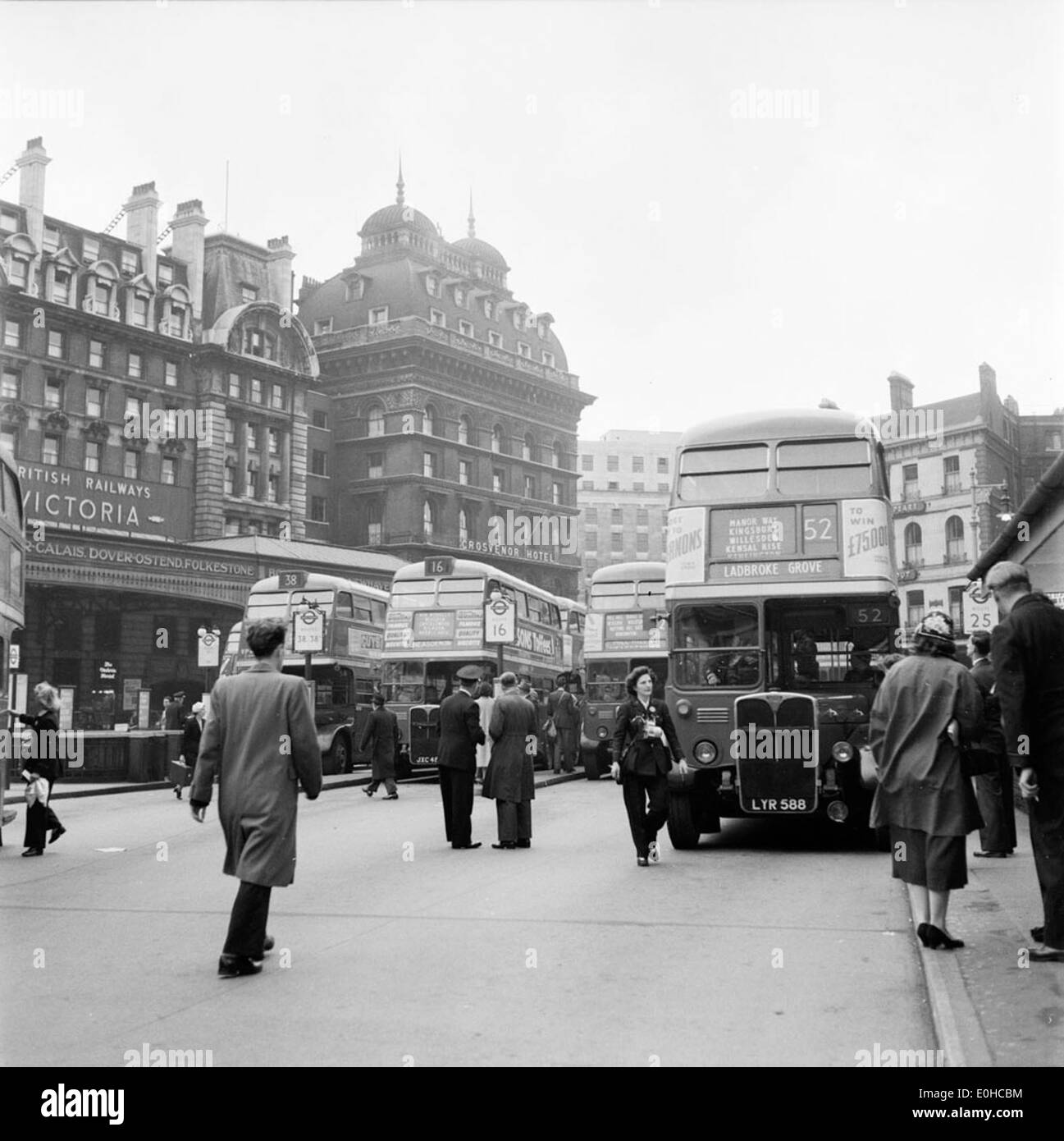 A photograph from 1956 shows the Victoria bus station in London ...