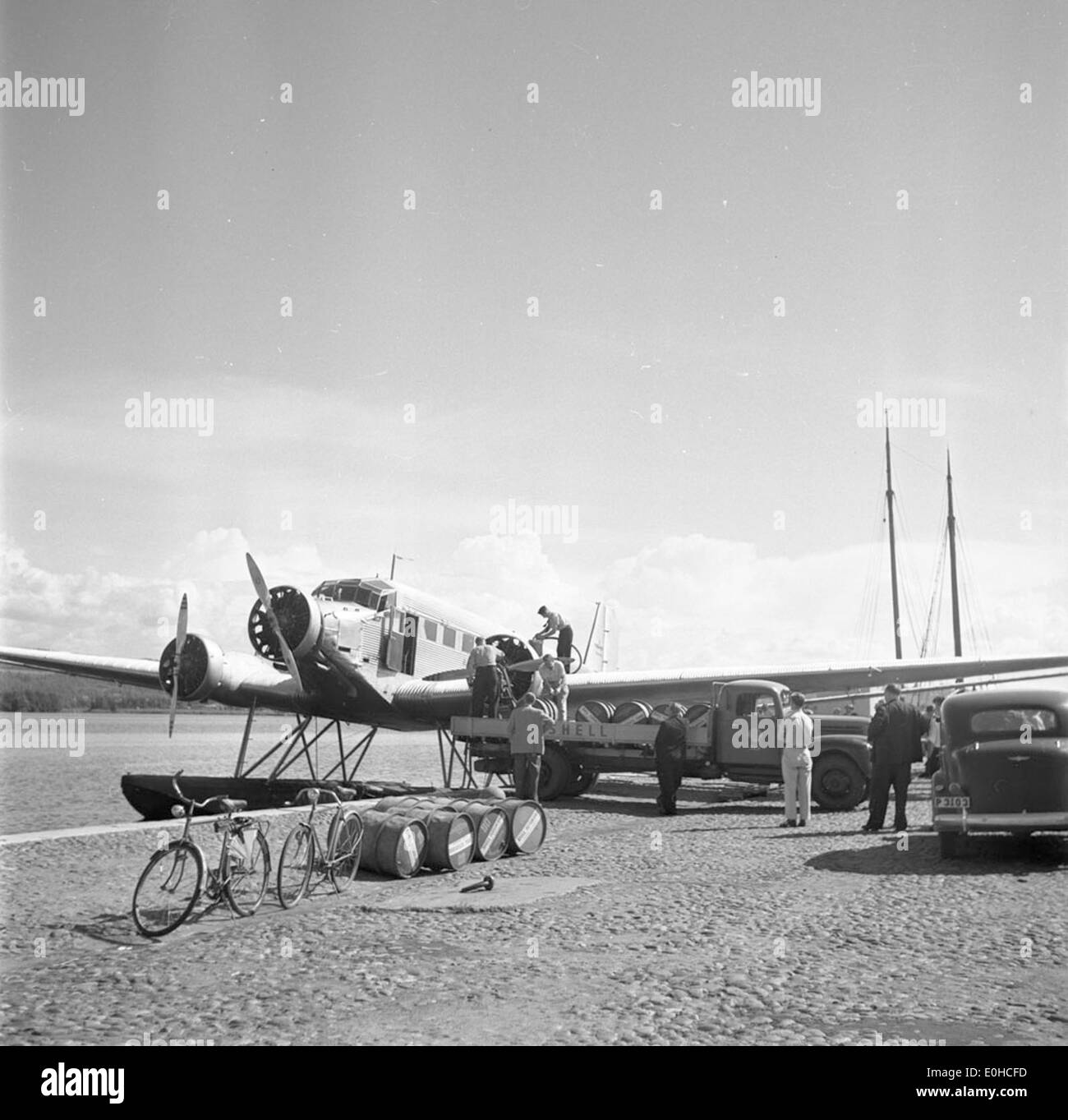 This title describes a 1950 photograph of a Junkers Ju-52 aircraft at ...