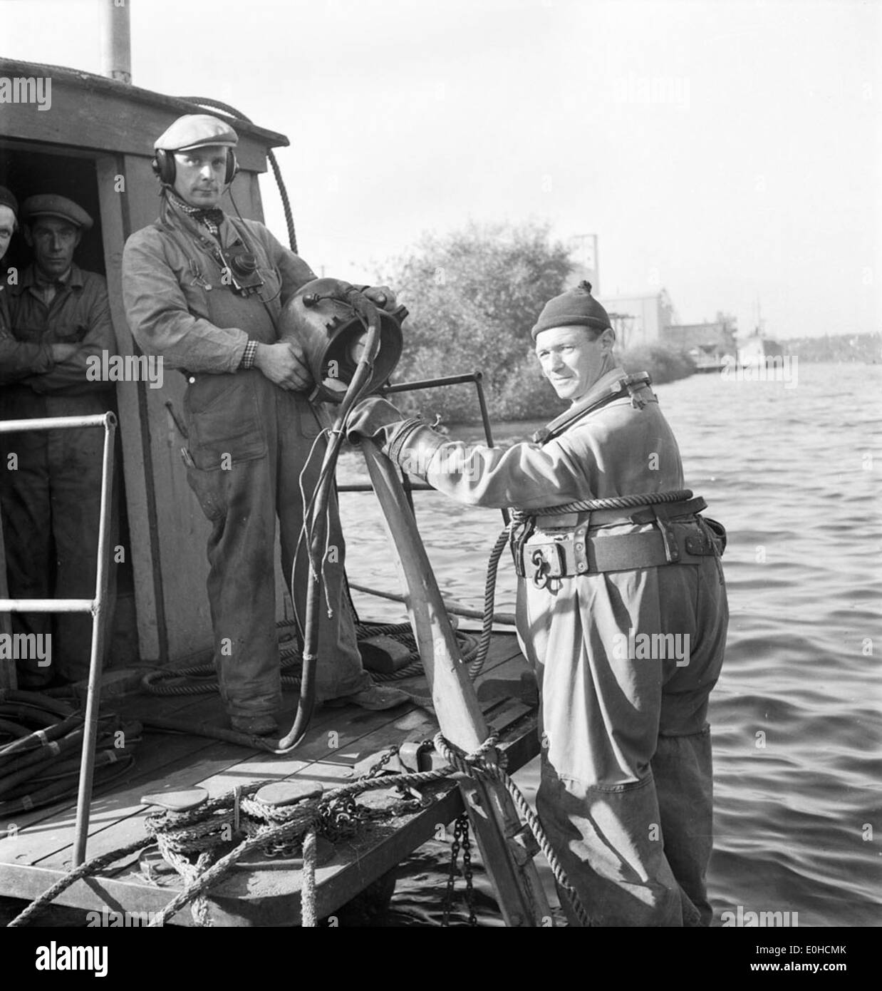 A historical photograph of a diver in Stockholm in 1951, showcasing the ...