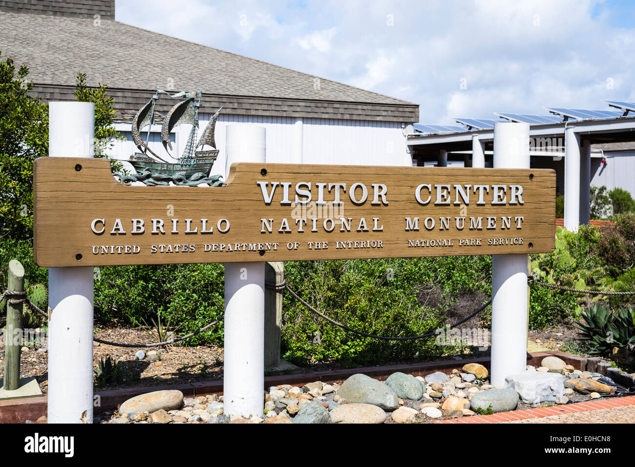 Visitor Center sign at the Cabrillo National Monument. San Diego ...