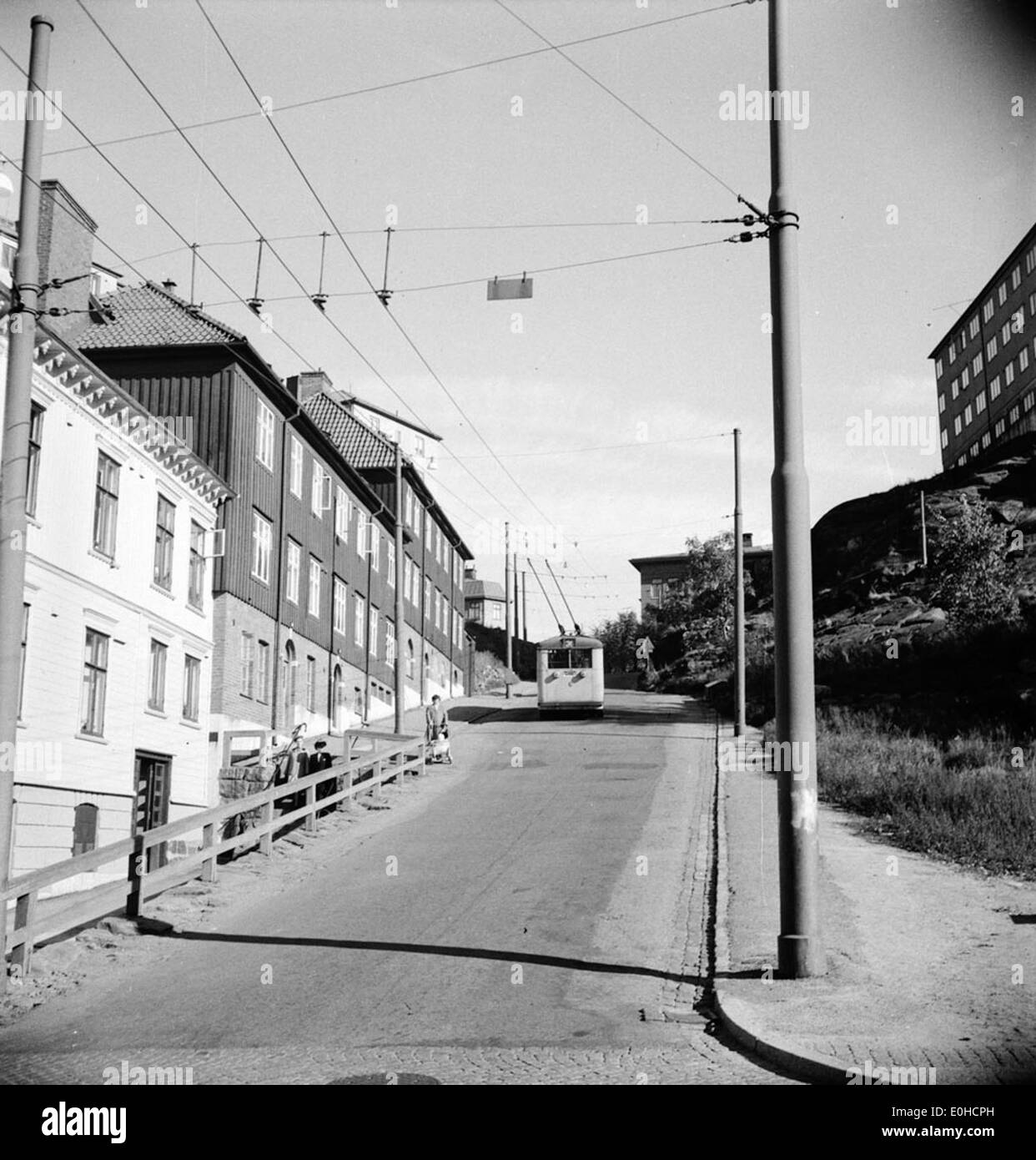 This 1946 photograph features a trolley bus in Gothenburg, Sweden ...