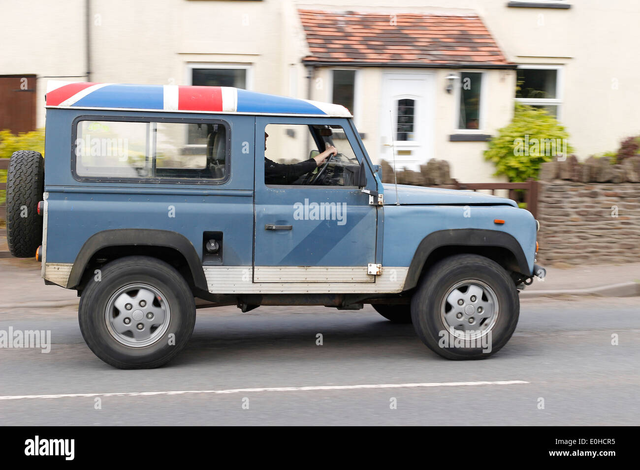 Old Land Rover with a Union Jack painted on the roof, 13 May 2014 Stock ...