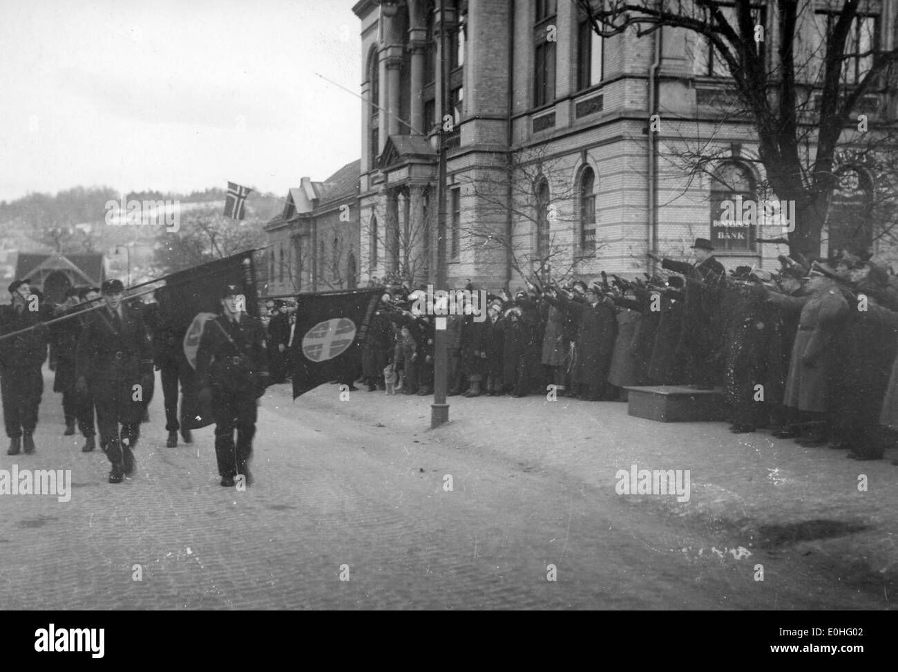 This historical image captures Vidkun Quisling in Trondheim, Norway ...