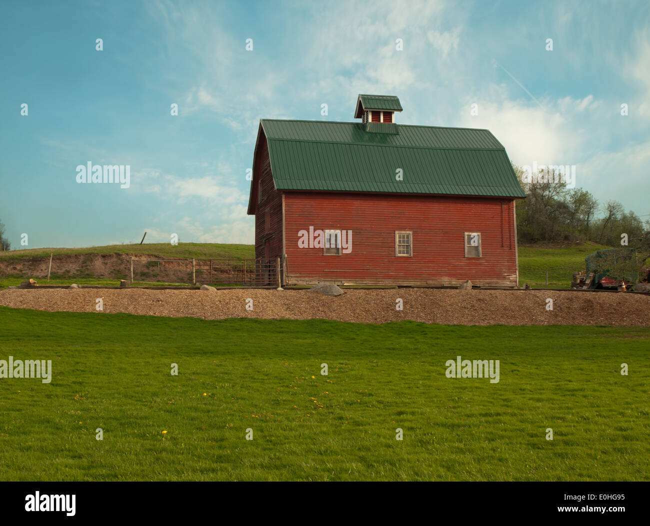 simple red barn in spring Stock Photo - Alamy