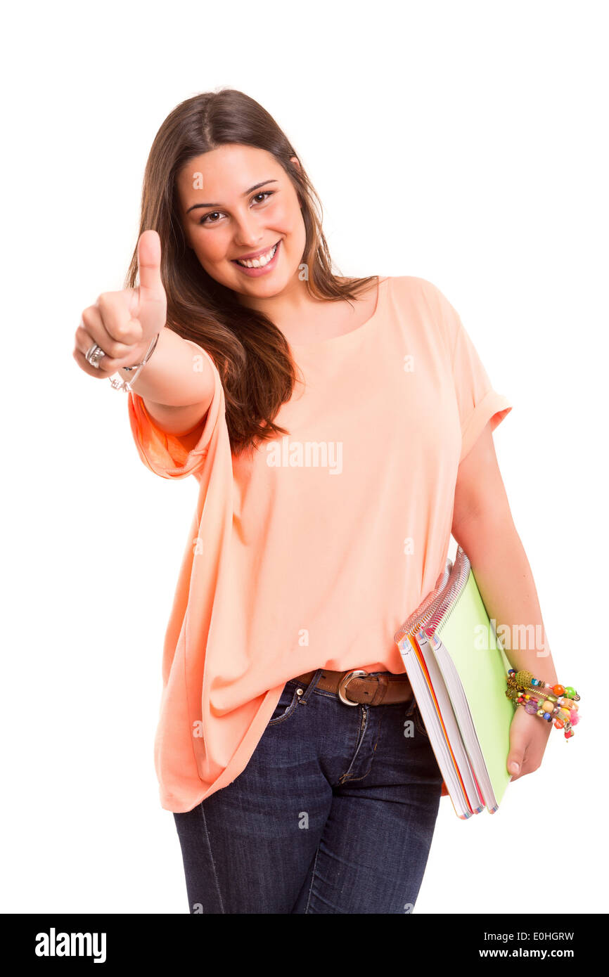 A beautiful student posing isolated over a white background Stock Photo ...