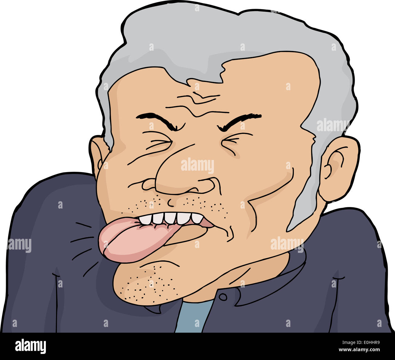 Cartoon of mature male biting his tongue Stock Photo - Alamy