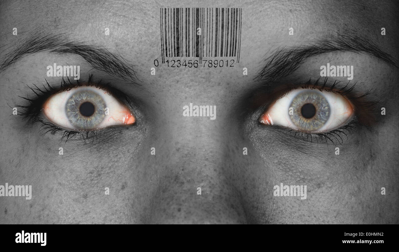 Women eye, close-up, minimum make-up, barcode Stock Photo - Alamy