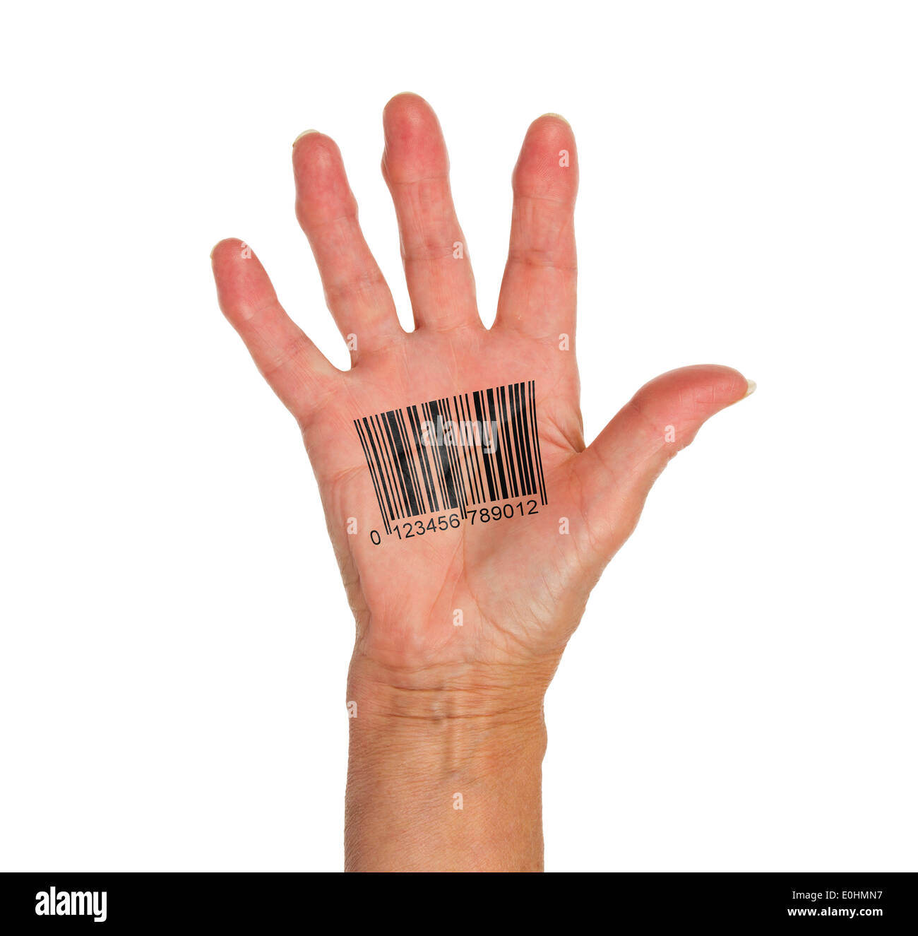 Open hand with barcode, isolated on white Stock Photo - Alamy