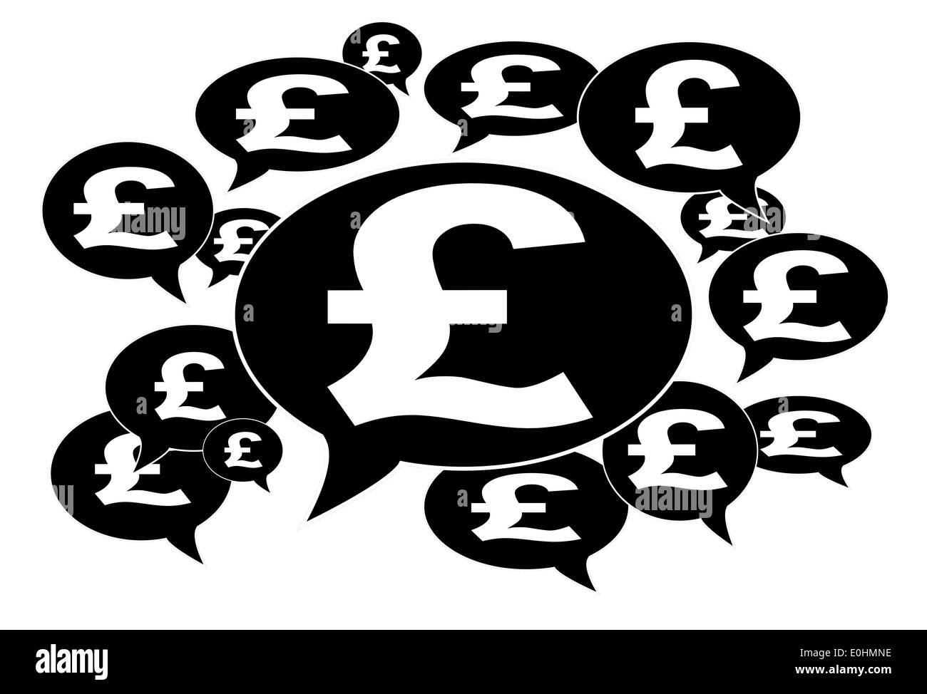 Communication and business concept - Speech cloud, british pound signs ...