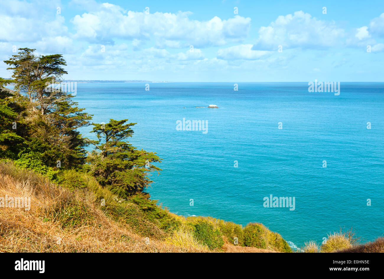 Spring Atlantic Ocean coastline landscape (near Saint-Brieuc, Brittany ...