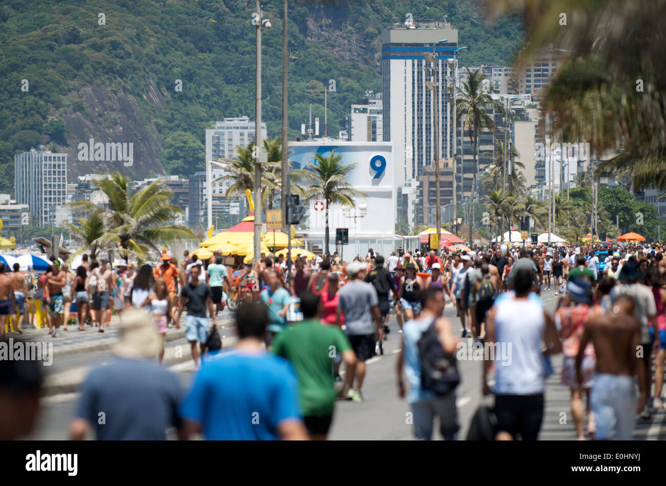 Ipanema Beach Rio de Janeiro Sunday afternoon crowds with summer heat ...