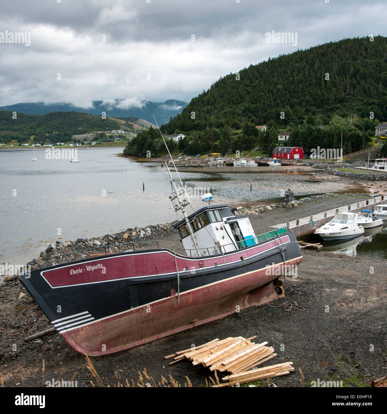 Fishing trawler at harbor, Norris Point, Gros Morne National Park ...