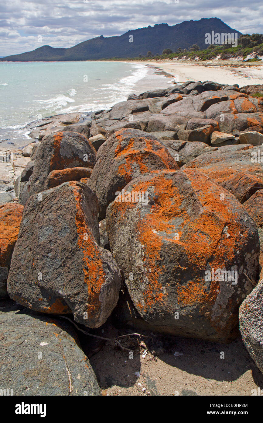 View along Hazards Beach to the Hazards mountain range, Freycinet ...