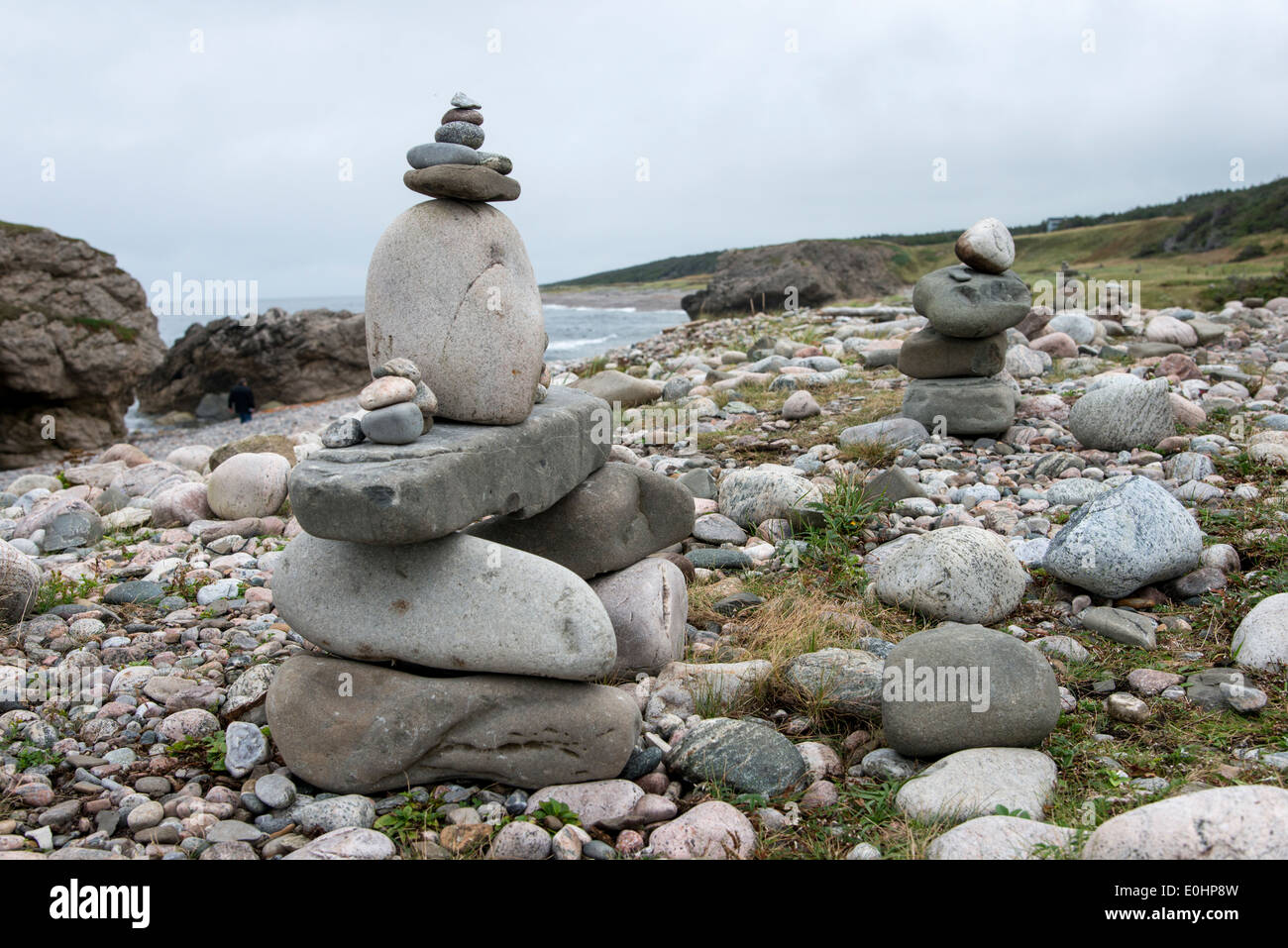 Inukshuk at the coast, Portland Creek, Gros Morne National Park ...