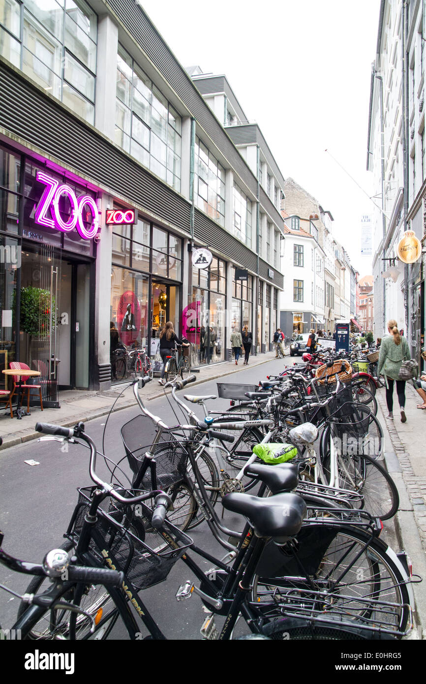 A central Copenhagen street with a lot of bikes parked Stock Photo - Alamy