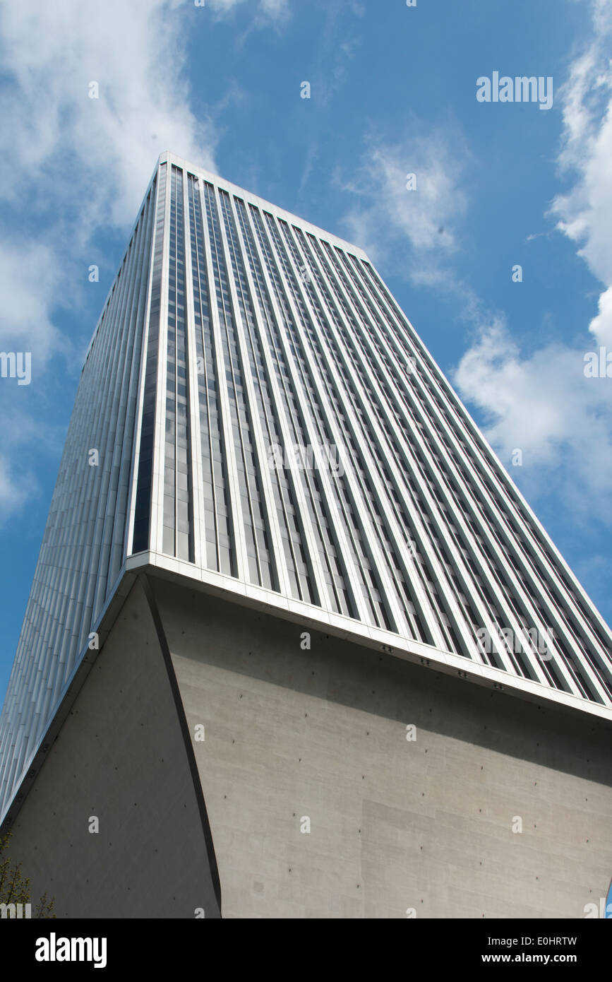 Low angle exterior view of a skyscraper, Rainier Tower, Seattle ...