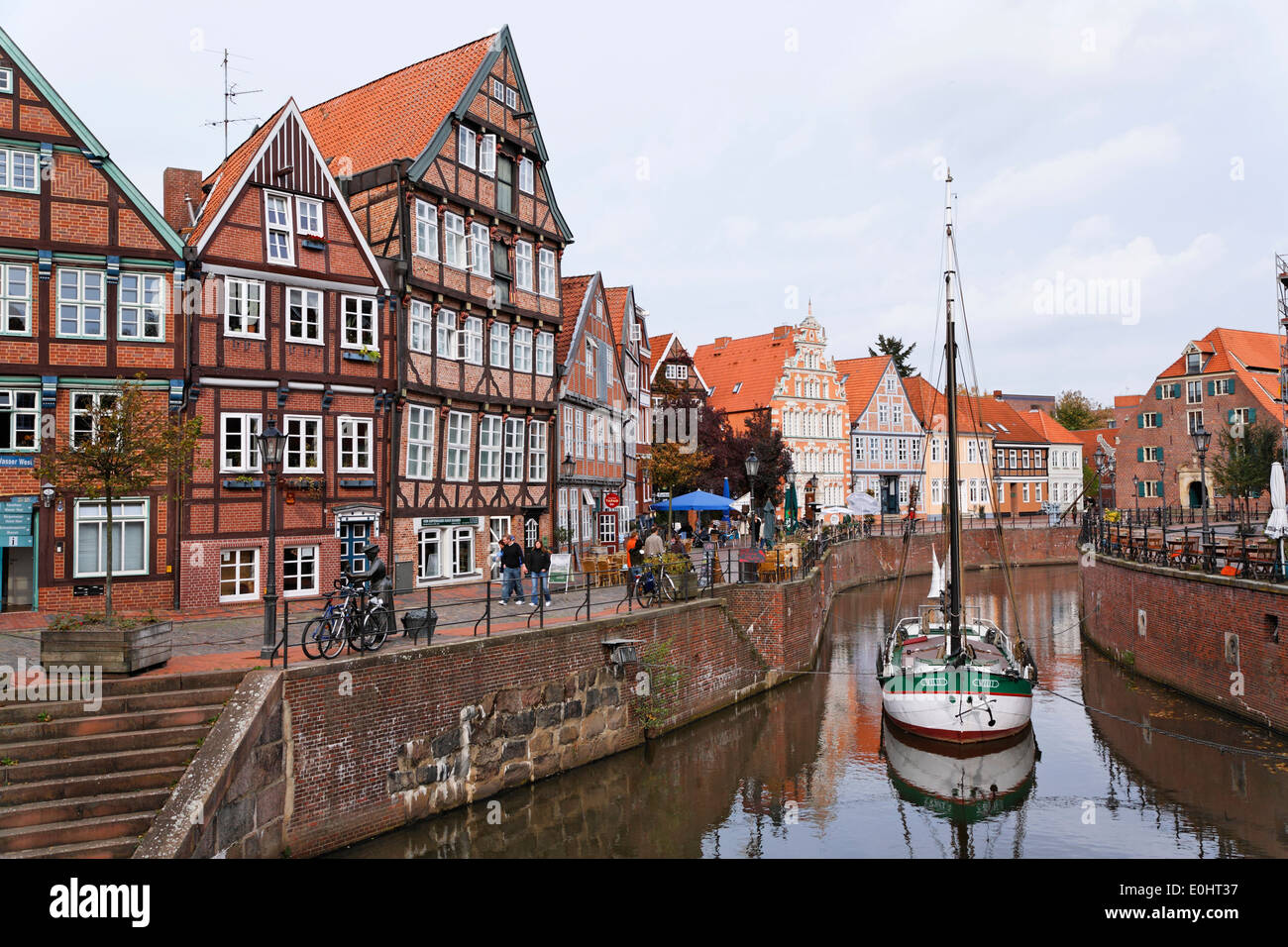Germany, Stade, 'Old Port', boat, houses, Deutschland, Stade, 'Alter ...