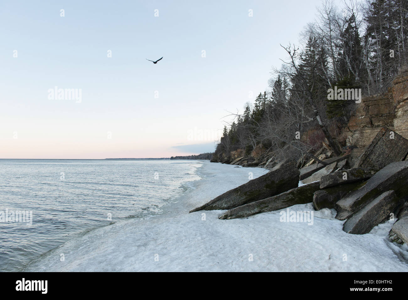 Snow at the lakeside, Lake Winnipeg, Hecla Grindstone Provincial Park ...