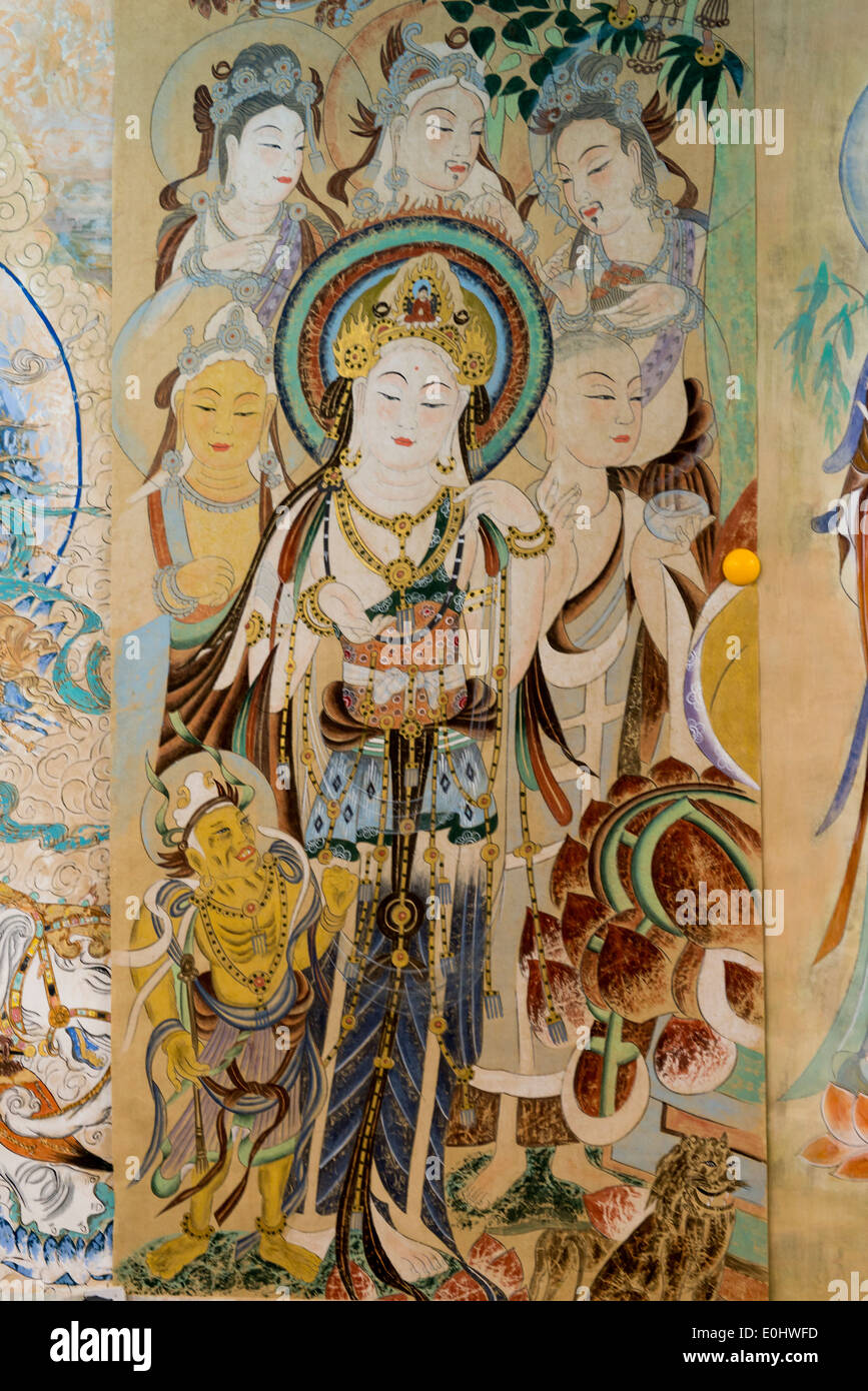Close-up of wall mural, Dunhuang, Jiuquan, Gansu Province, China Stock ...