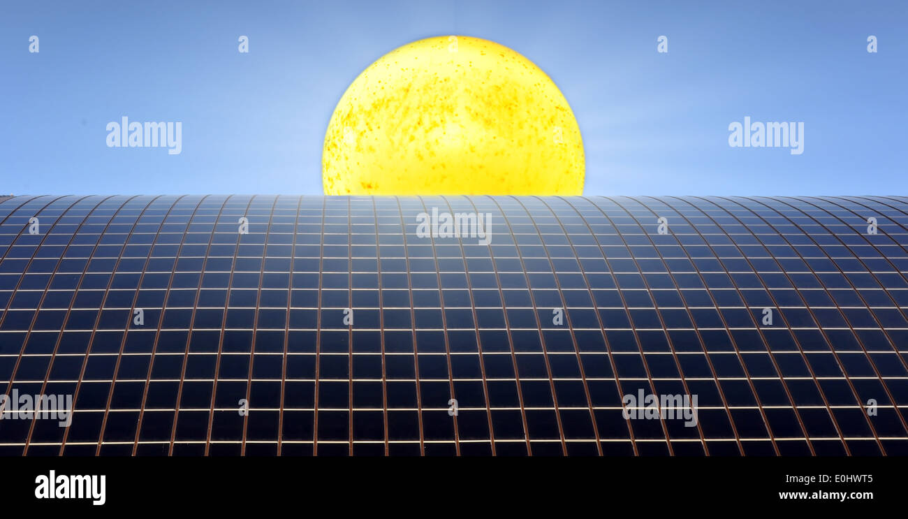 Solar panels and rising sun Stock Photo - Alamy