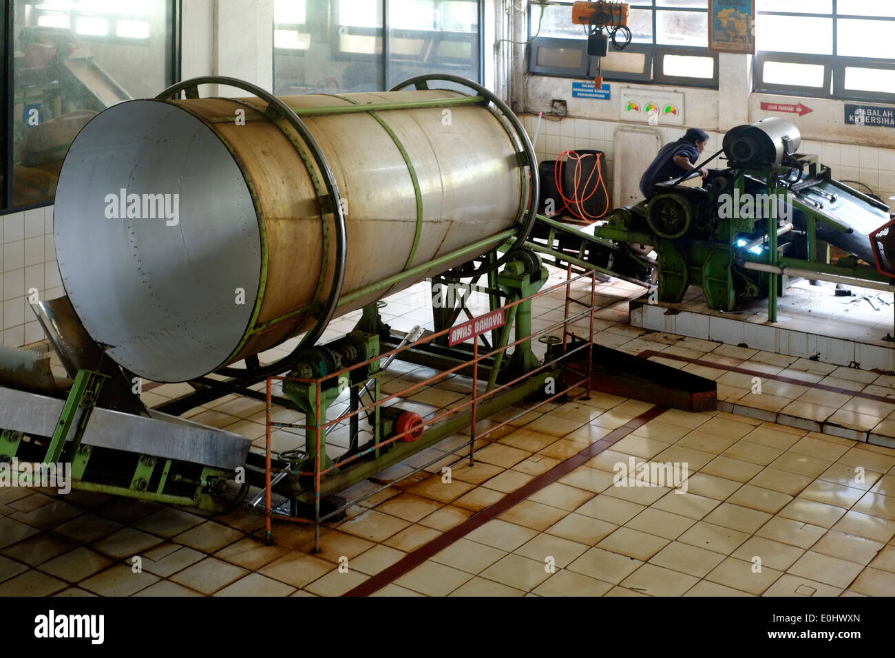 worker carrying out maintenance on equipment at the wonosari tea ...