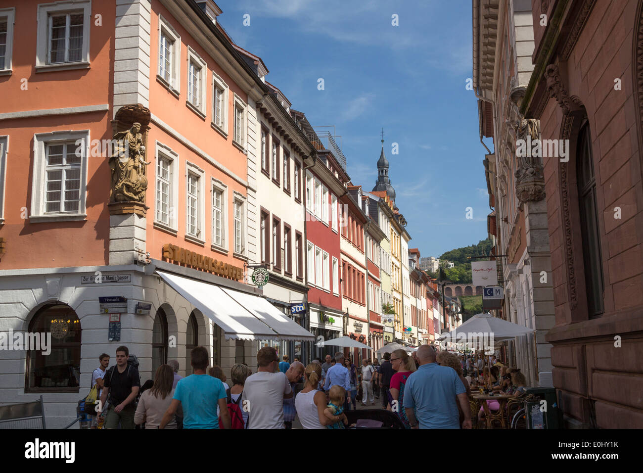 Busy street in Heidelberg leading to the Rhine river, Germany Stock ...