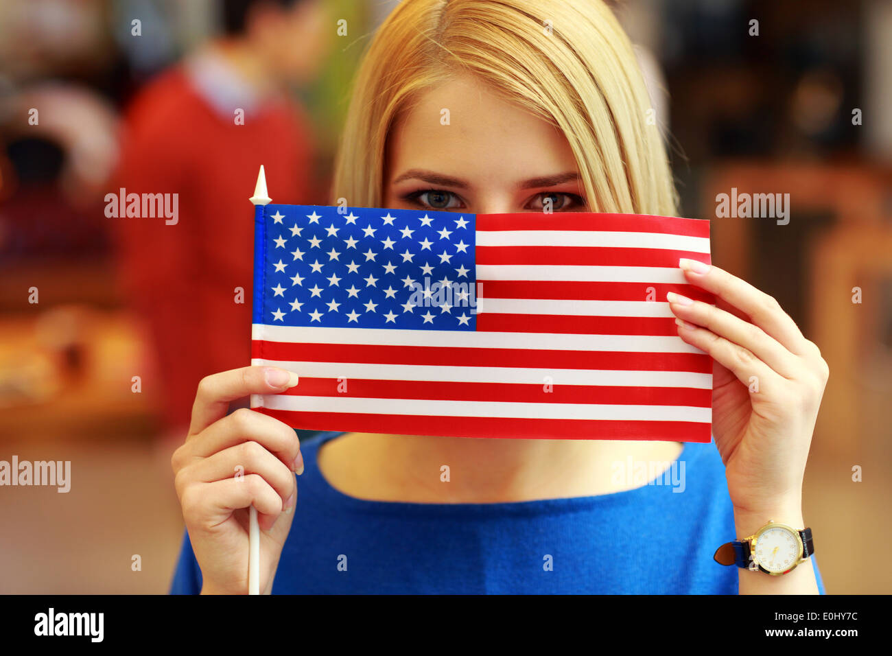 Girl behind flag hi-res stock photography and images - Alamy