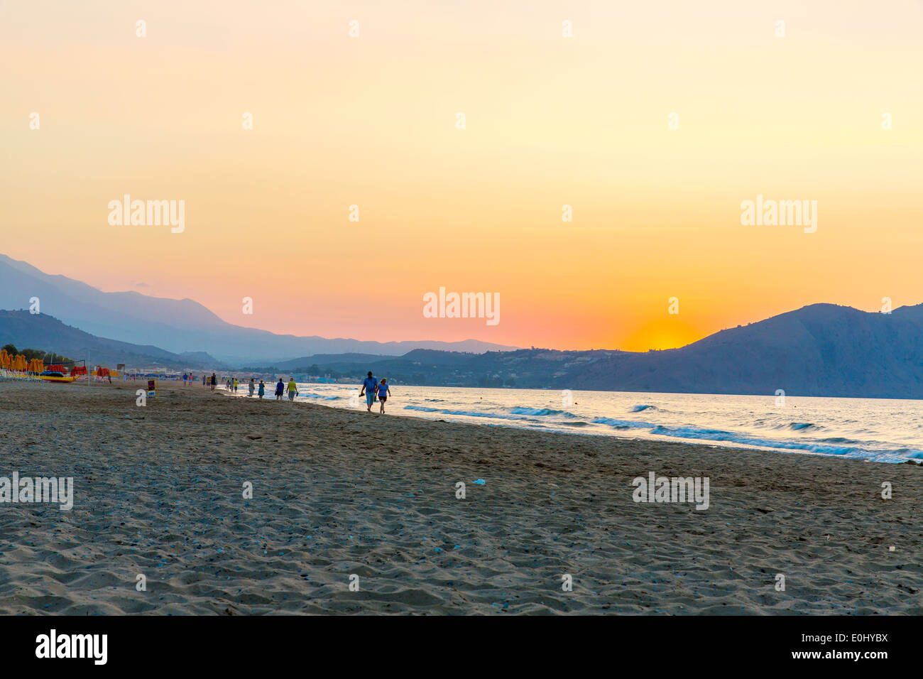 Beach on sunset in village Kavros in Crete island, Greece. Magical ...