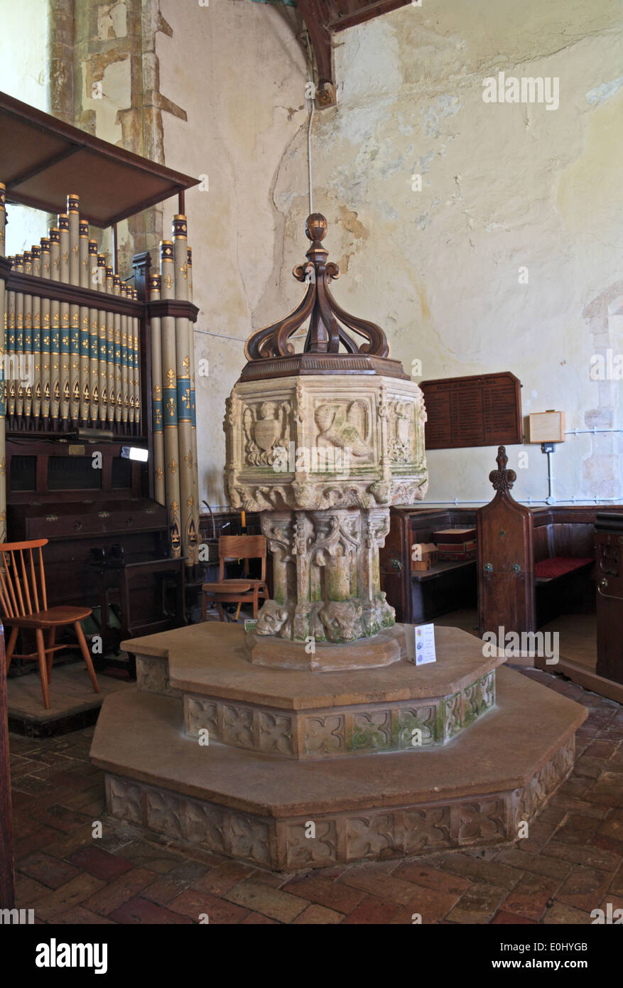 A view of the font in the parish church of St Andrew at Bacton, Norfolk ...