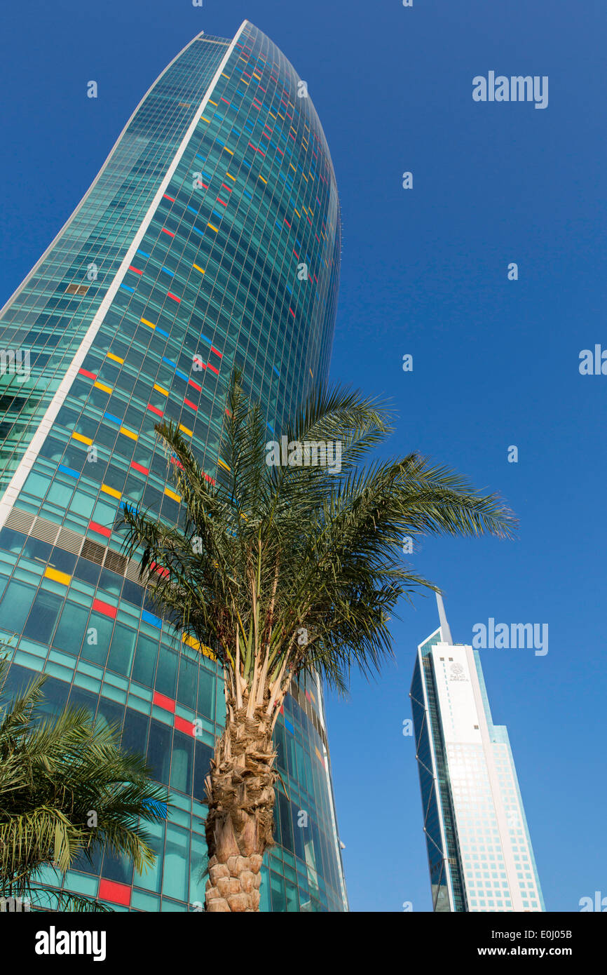 Kuwait City, modern architecture in the central business district, low ...