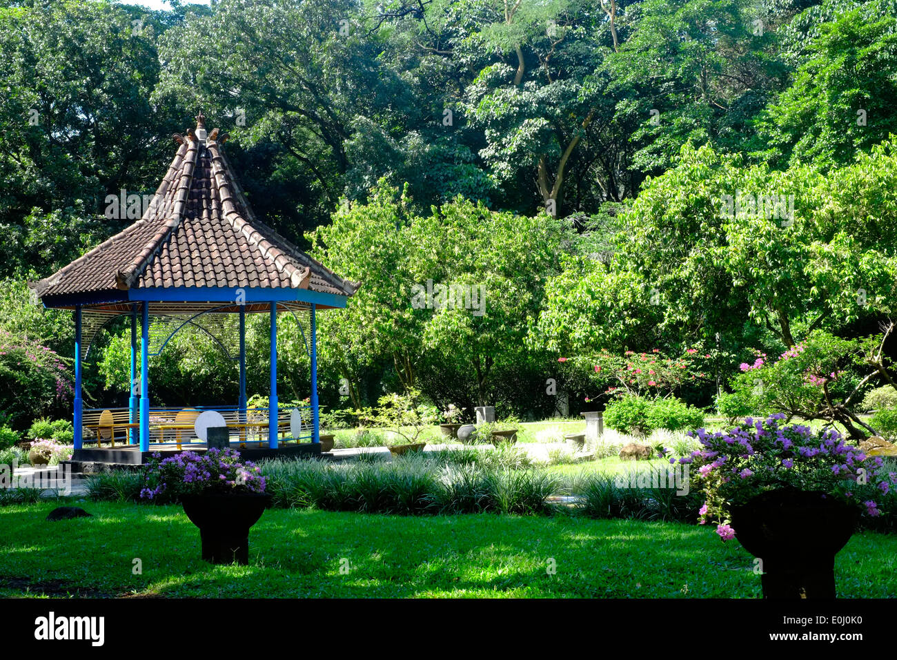 ornamental pagoda amongst the greenery at the purwodadi botanical ...