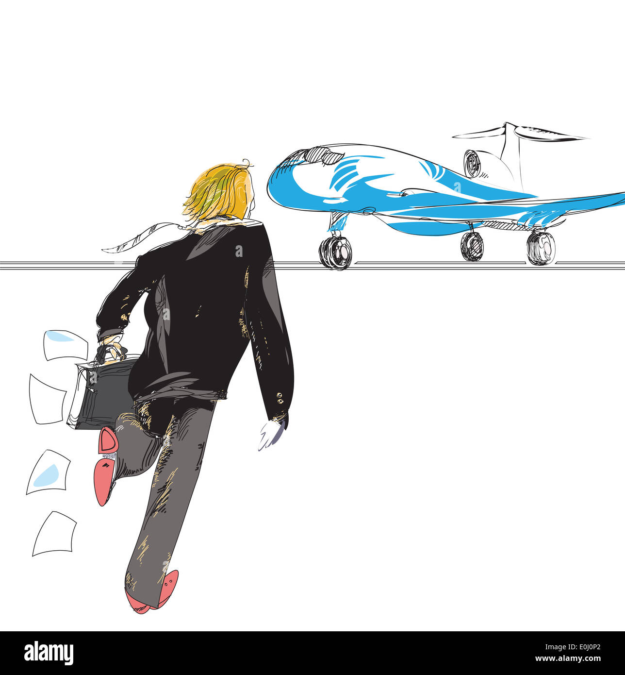 businessman running to a plane, illustration Stock Photo - Alamy
