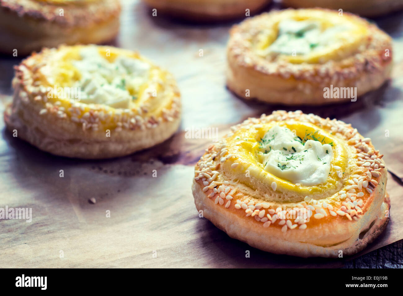 Golden color pastry stuffed with melting cheese.Selective focus on the ...
