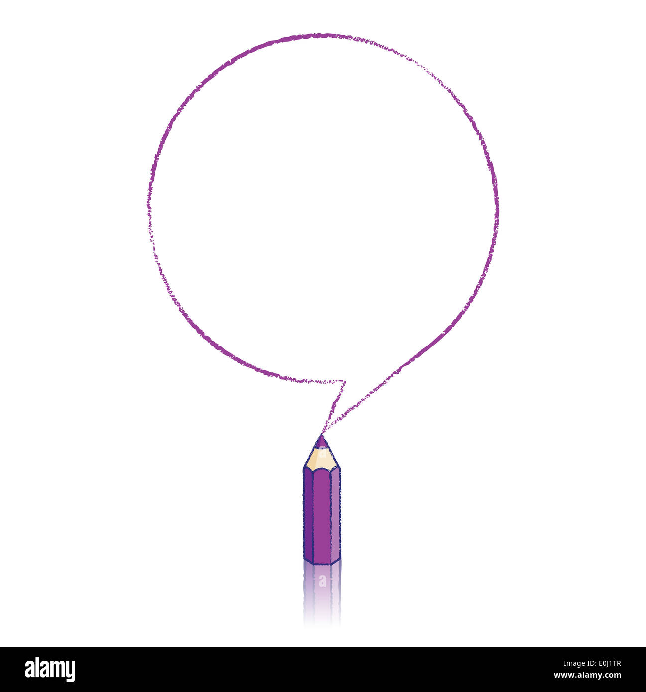 Purple Pencil with Reflection Drawing Round Speech Bubble on White ...