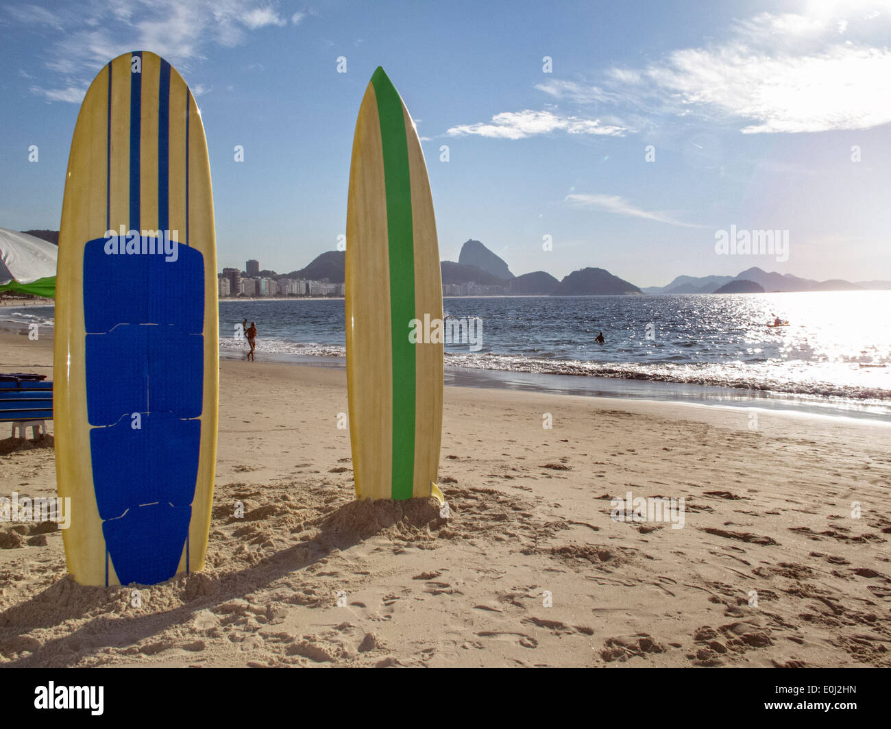 Copacabana Beach, Rio de Janeiro. Two surfboards Stock Photo - Alamy