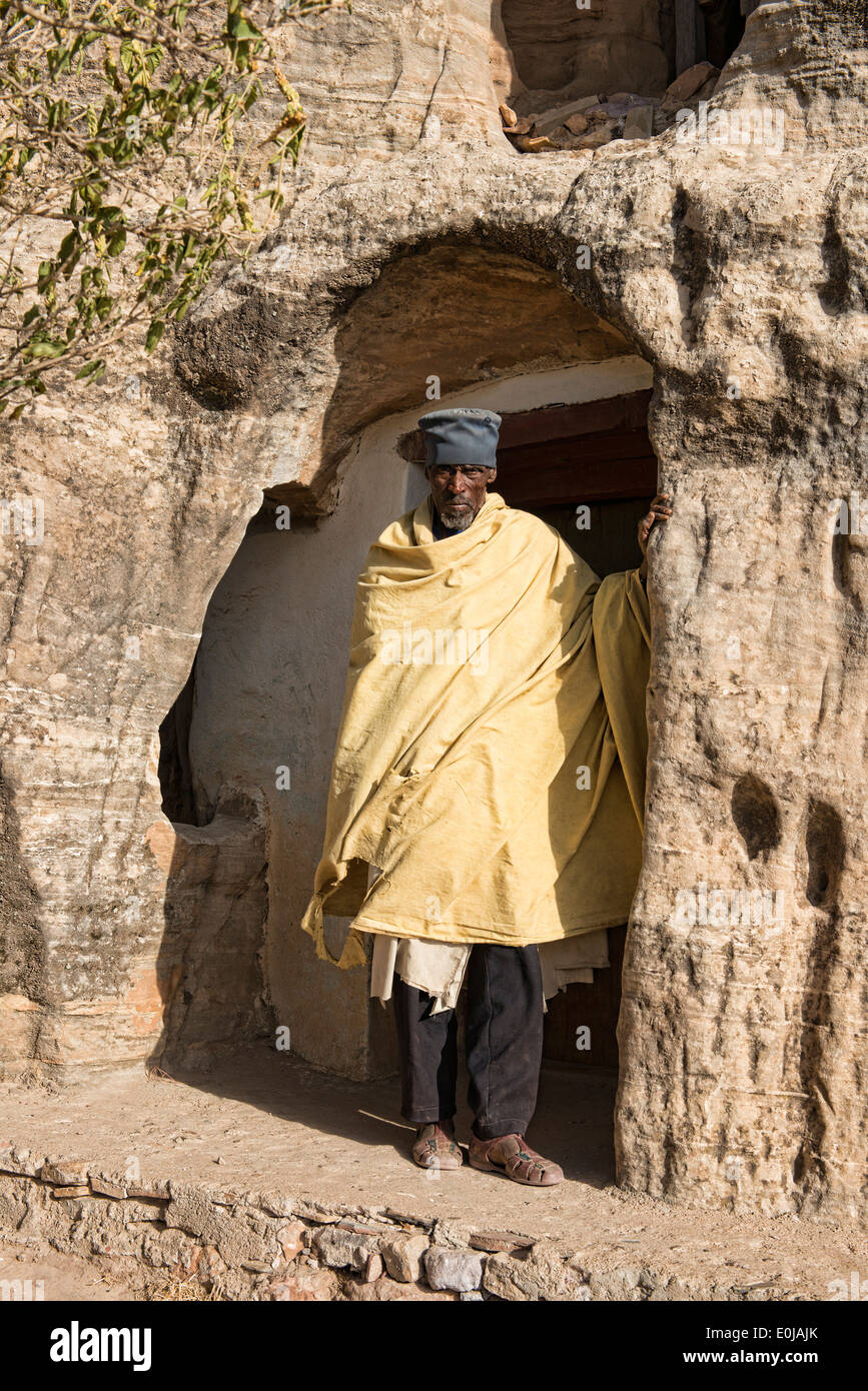 portrait of a priest at the rock hewn Daniel Korkor church in Tigray ...