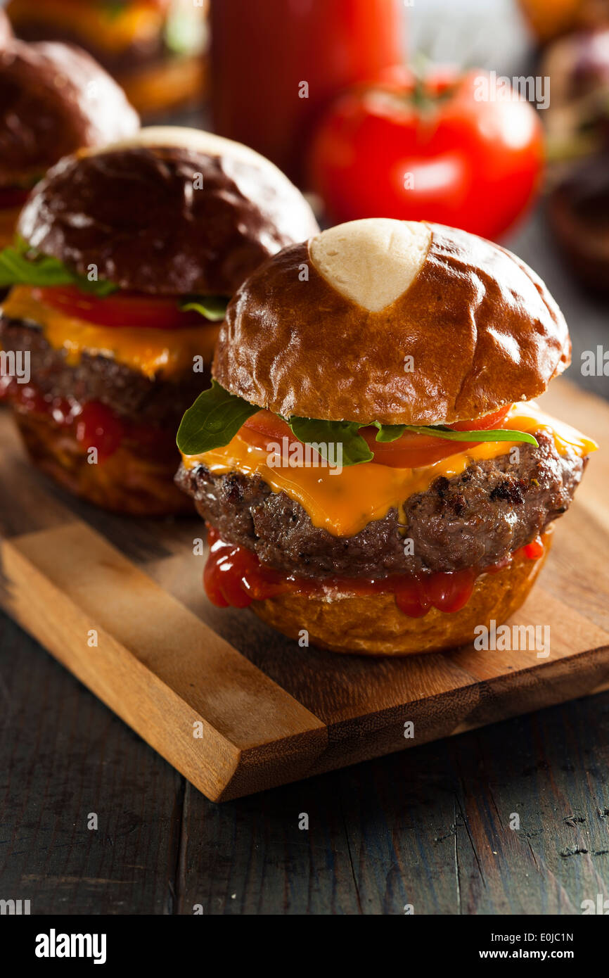 Homemade Cheeseburger Sliders with Lettuce Tomato and Cheese Stock ...