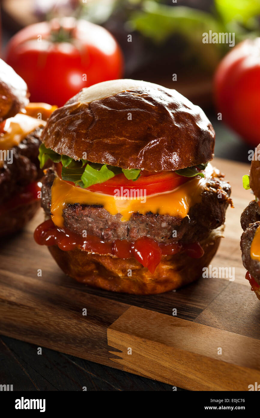 Homemade Cheeseburger Sliders with Lettuce Tomato and Cheese Stock ...