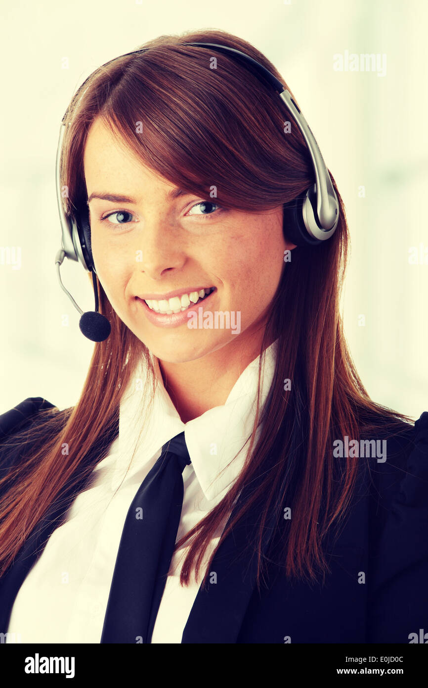 Beautiful Call Center Woman Stock Photo - Alamy