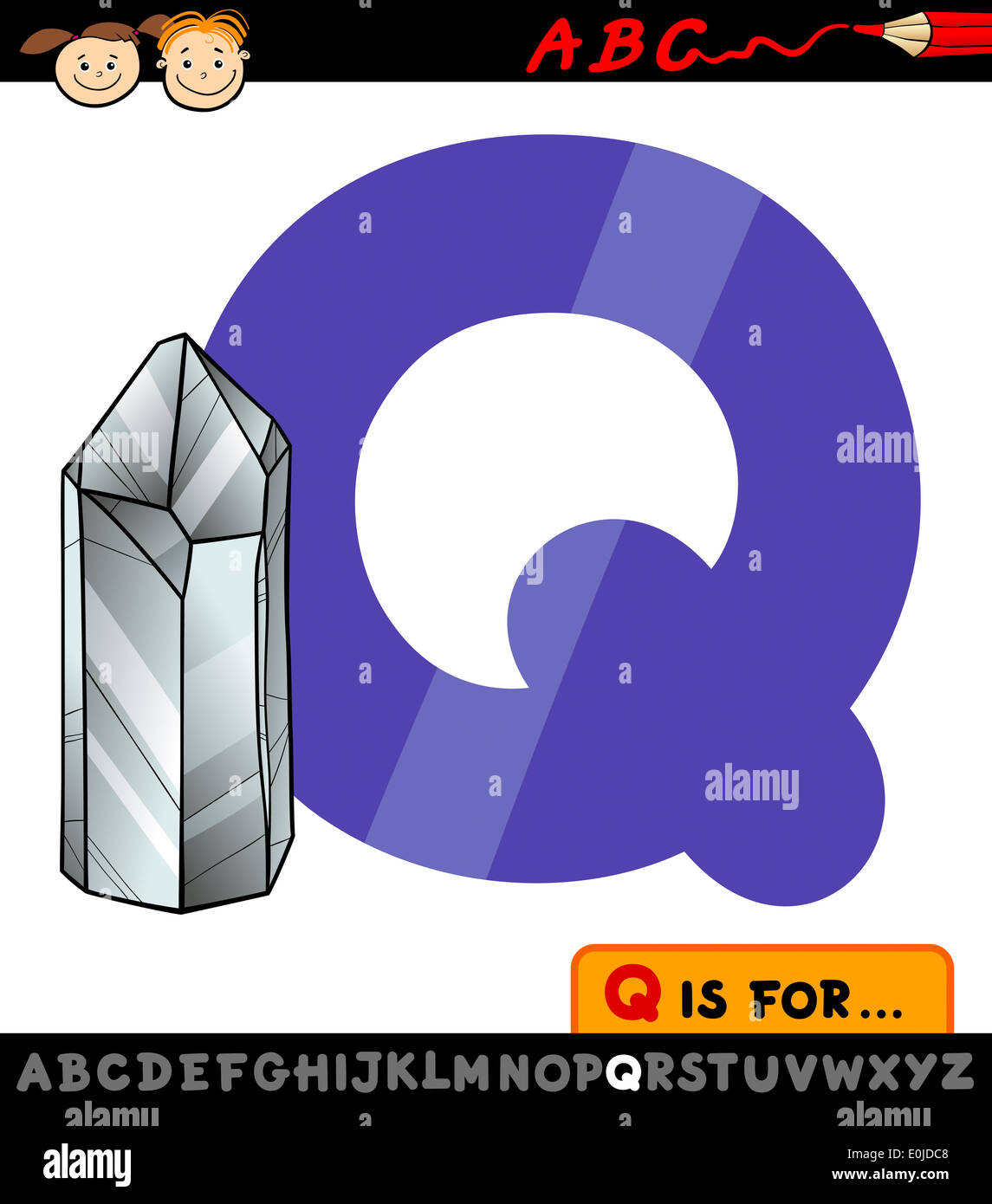 Cartoon Illustration of Capital Letter Q from Alphabet with Quartz for ...