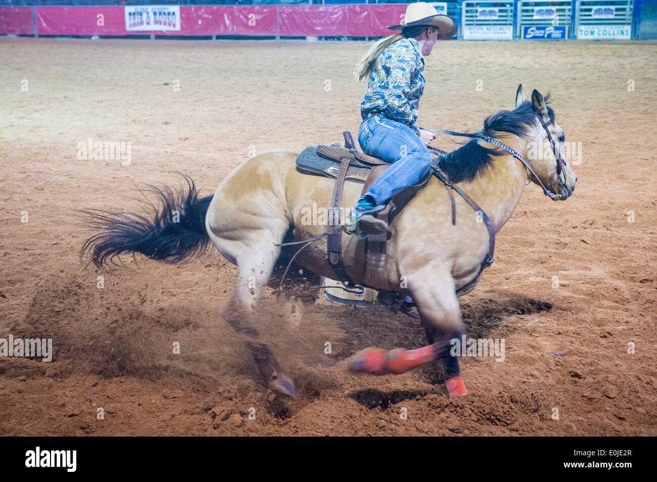 Cowgirl Participating in a Barrel racing competition in the Clark ...