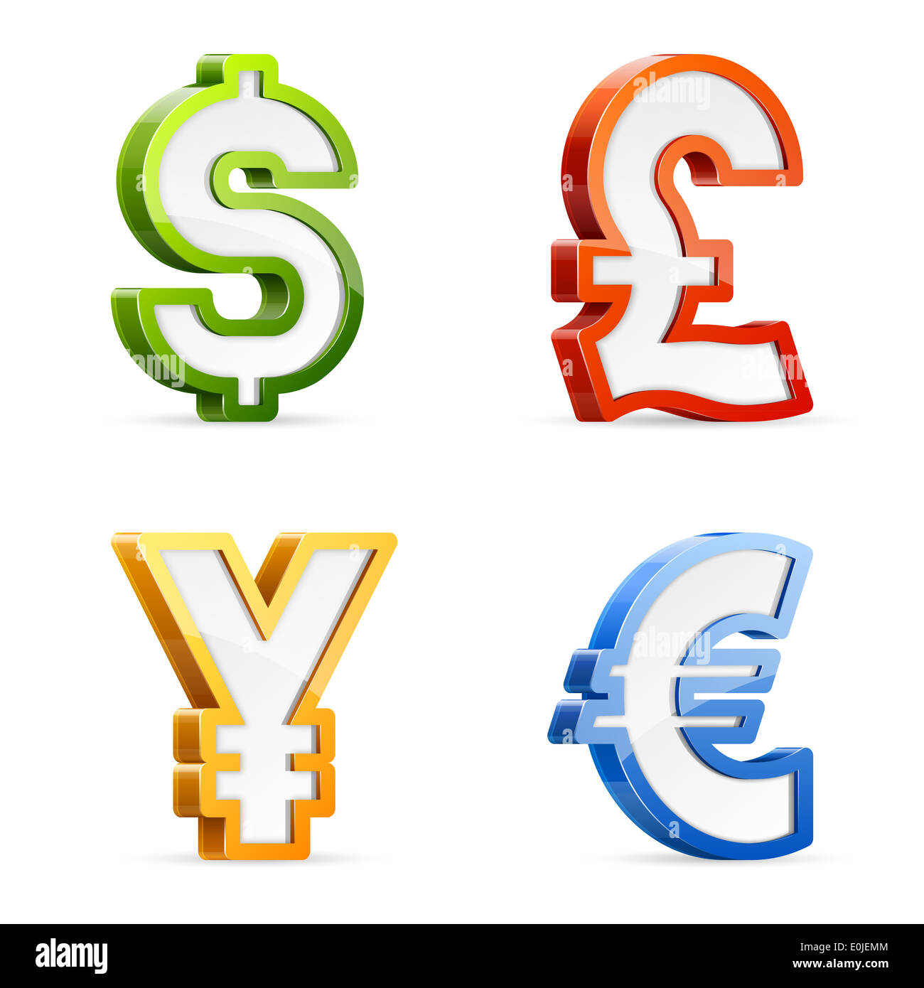 Image set of glossy colorful currency symbols Stock Photo - Alamy