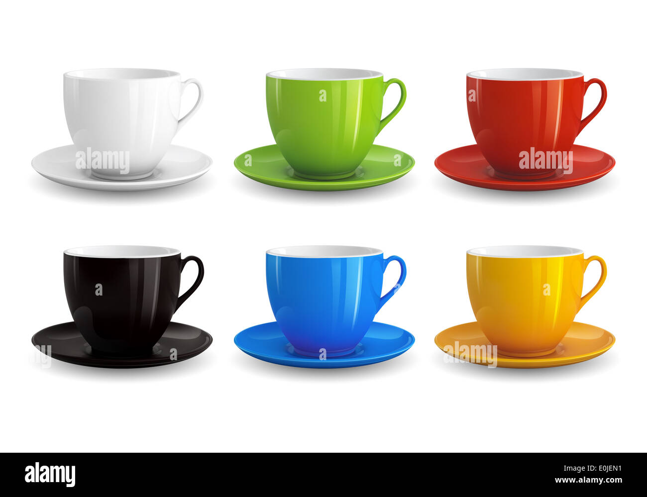 High detailed illustration of colorful cups isolated on white ...