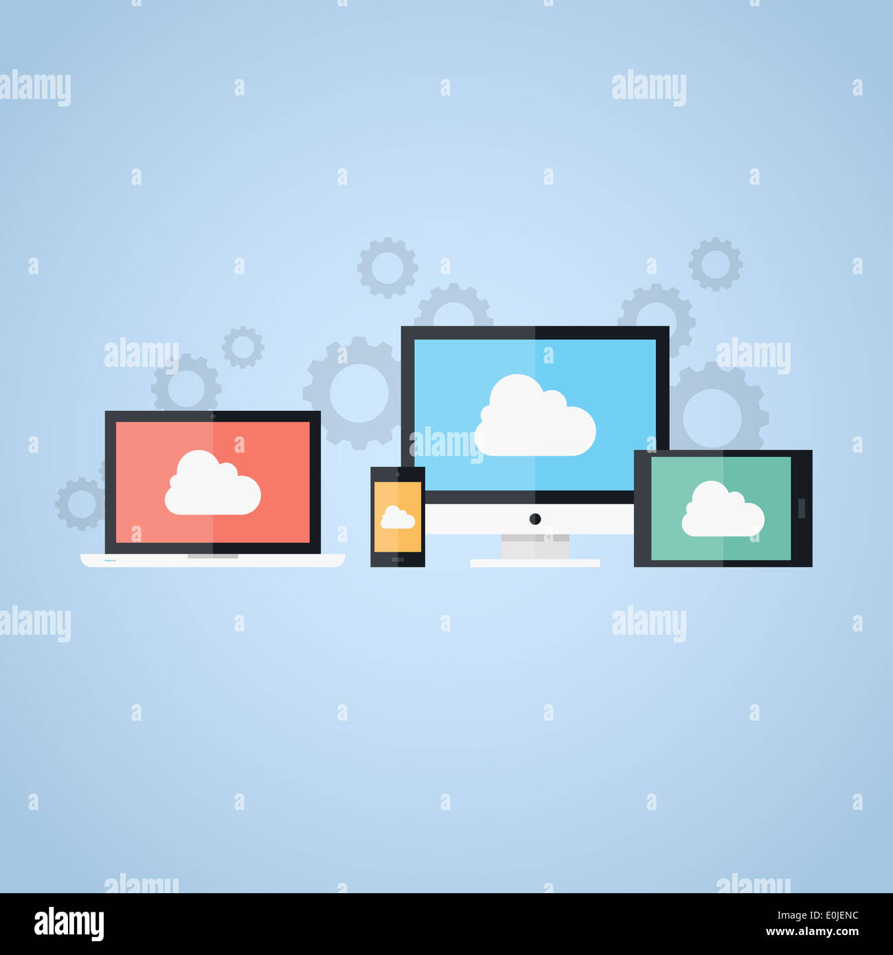 Illustration of cloud computing concept on different electronic devices ...