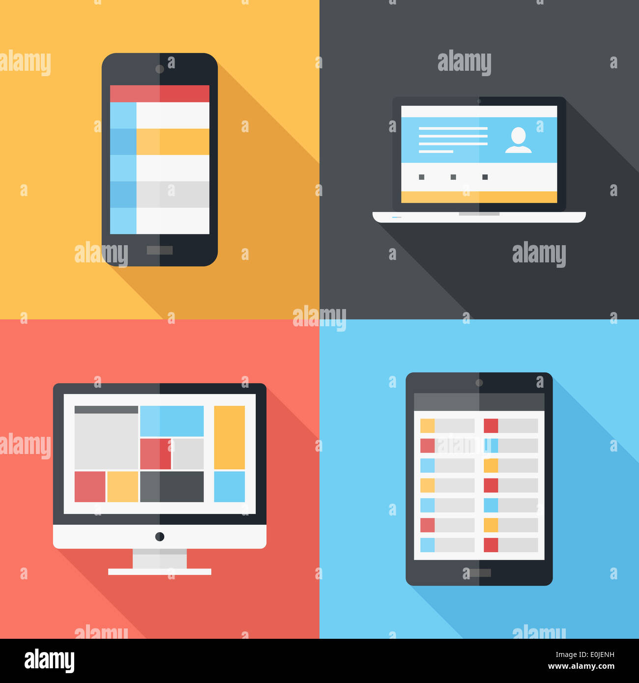 Illustration of application menu template on different electronic ...
