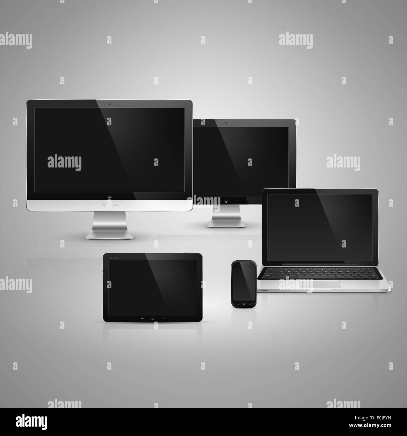 Realistic high detailed illustration of electronic devices on gray ...