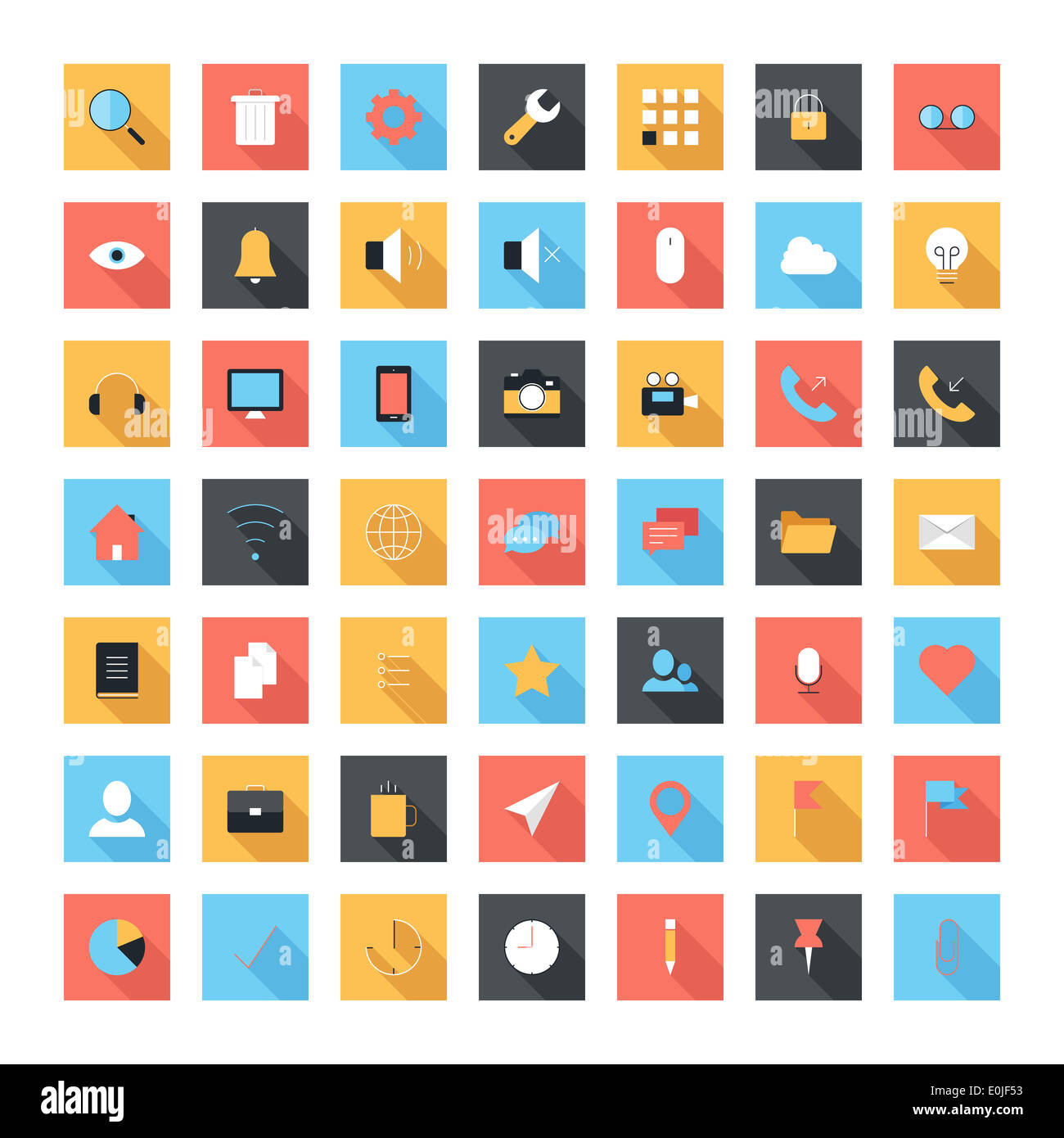 Vector set of modern and simple flat icons with long shadow. Design ...