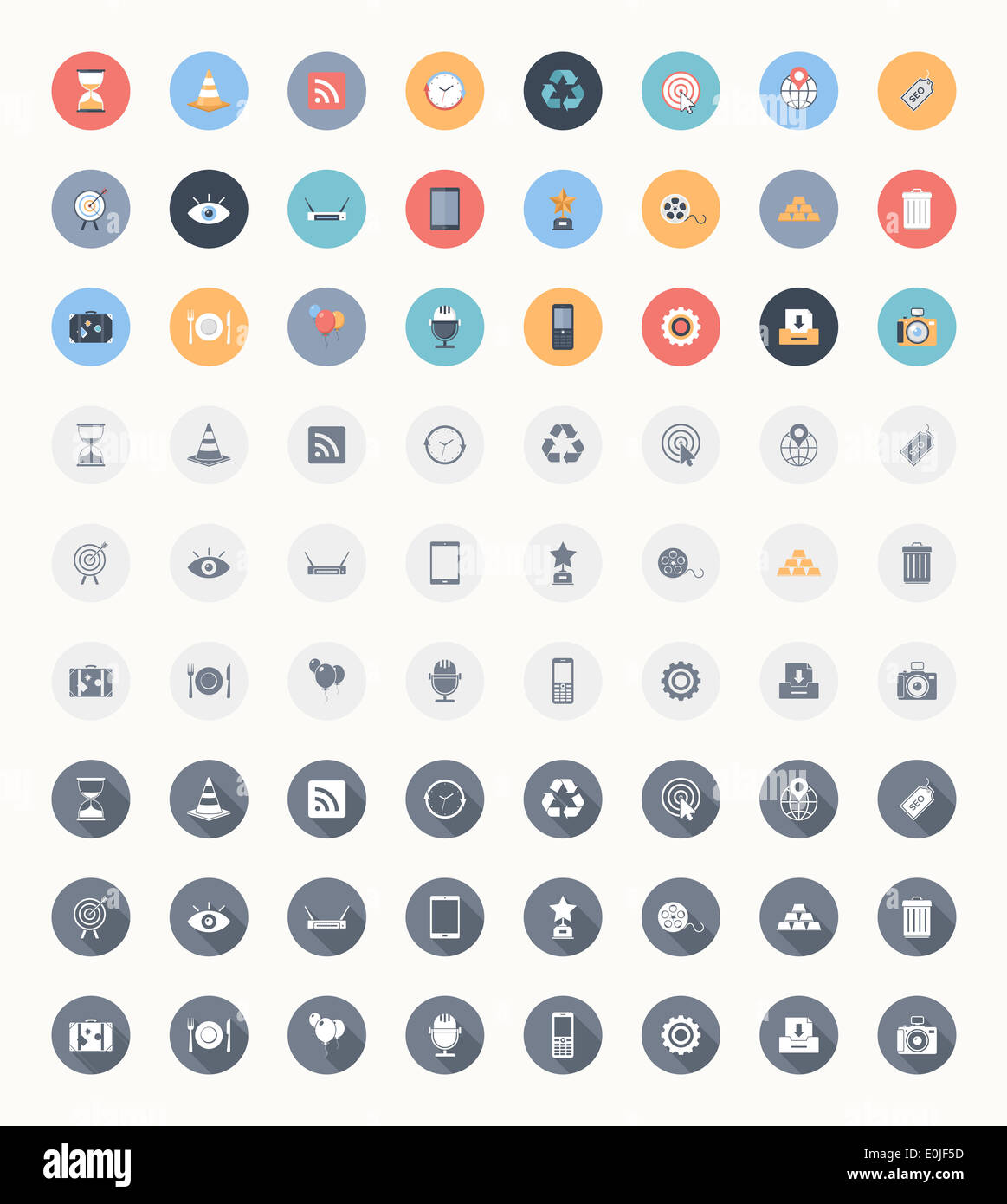 Vector set of modern trendy and flat web icons in three different ...