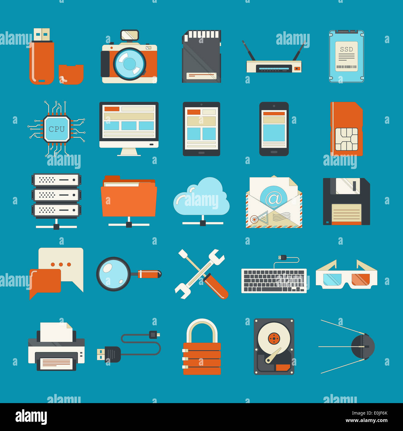 Vector collection of retro styled flat technology icons Stock Photo - Alamy