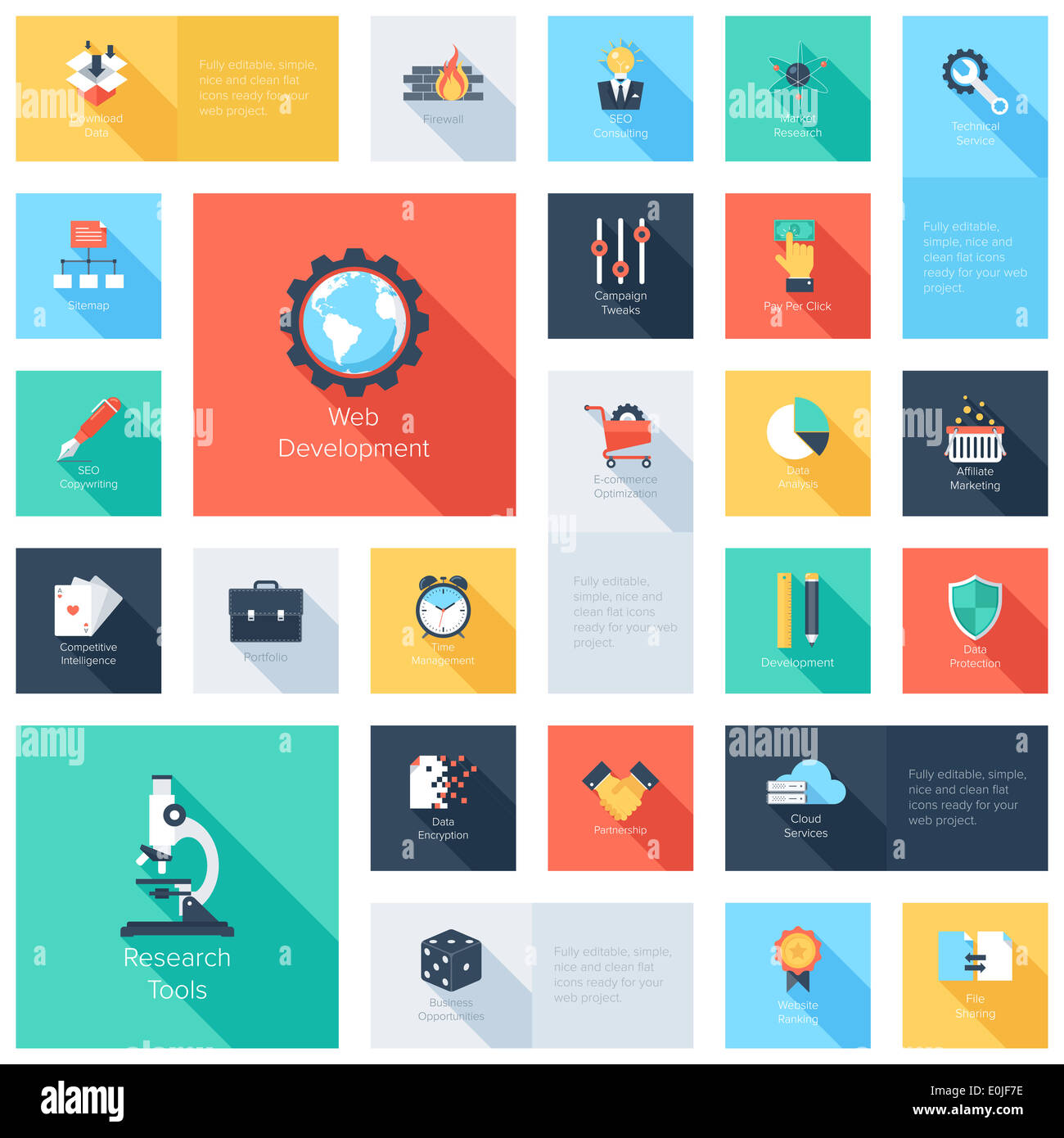 Vector collection of colorful flat search engine optimization icons ...